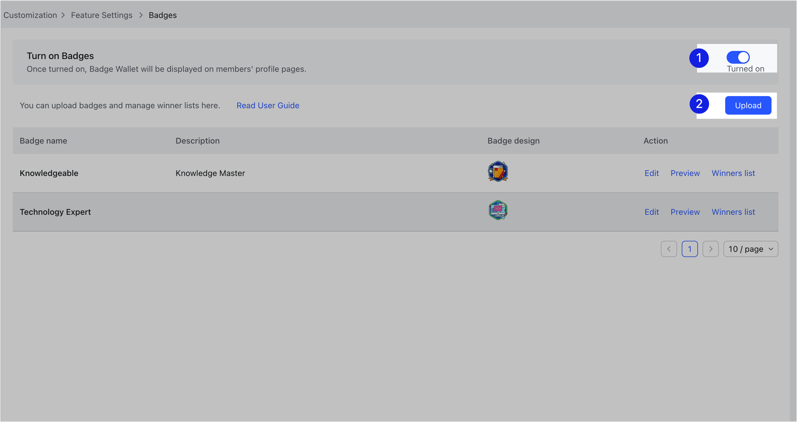 Admin | Upload and manage badges