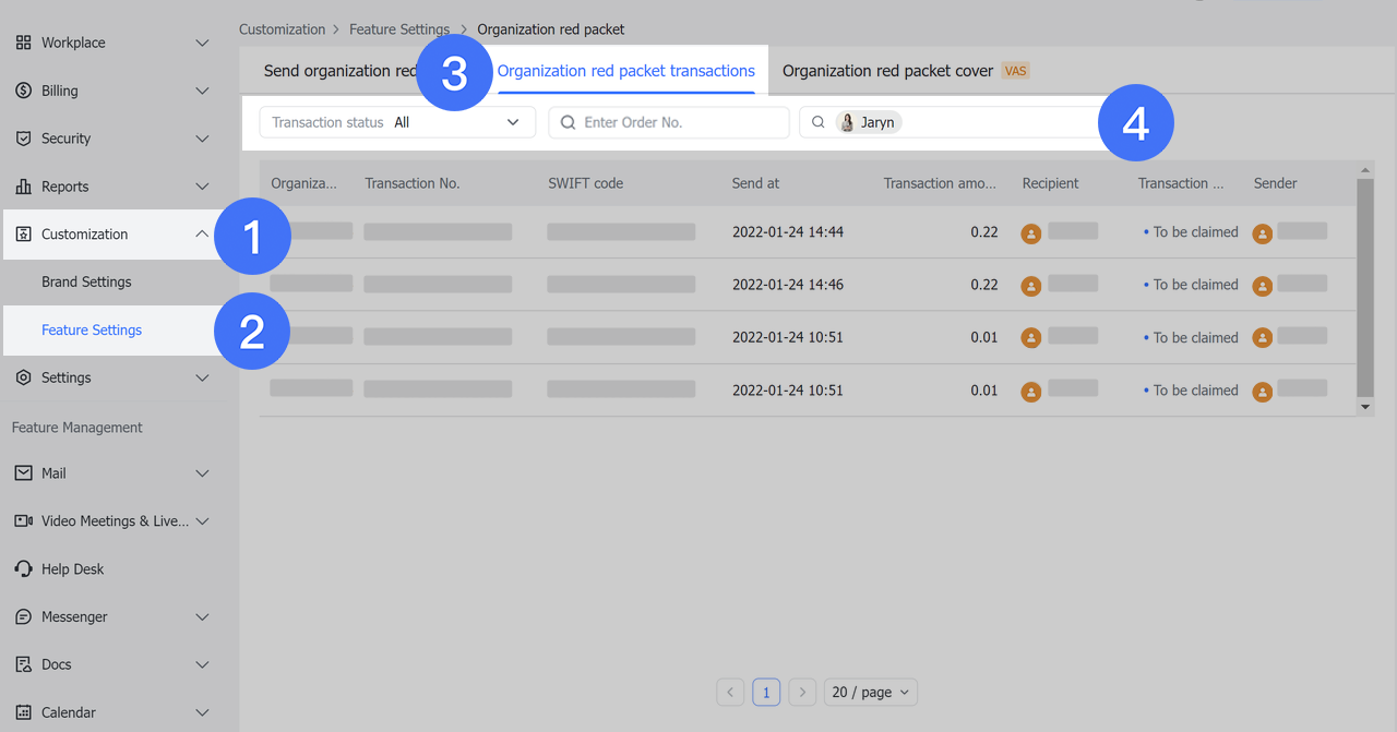 Admin | Send organization red packets