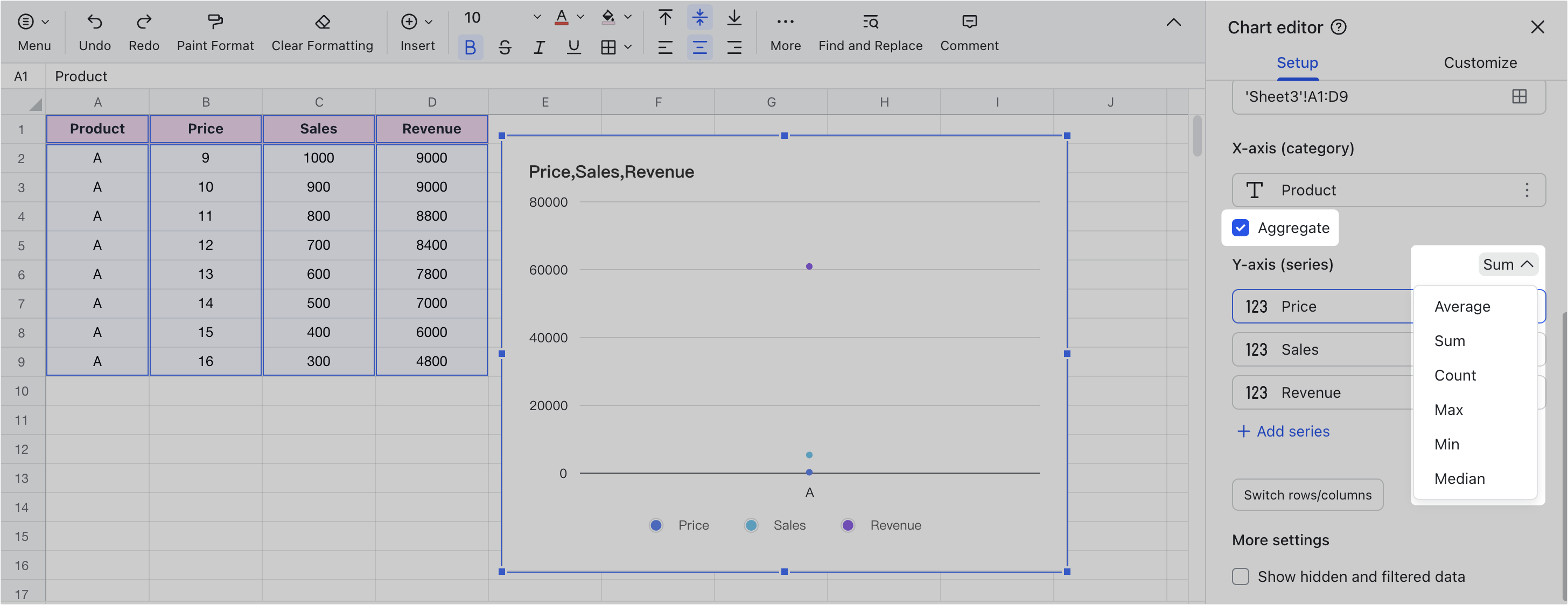 Use scatter charts in Sheets