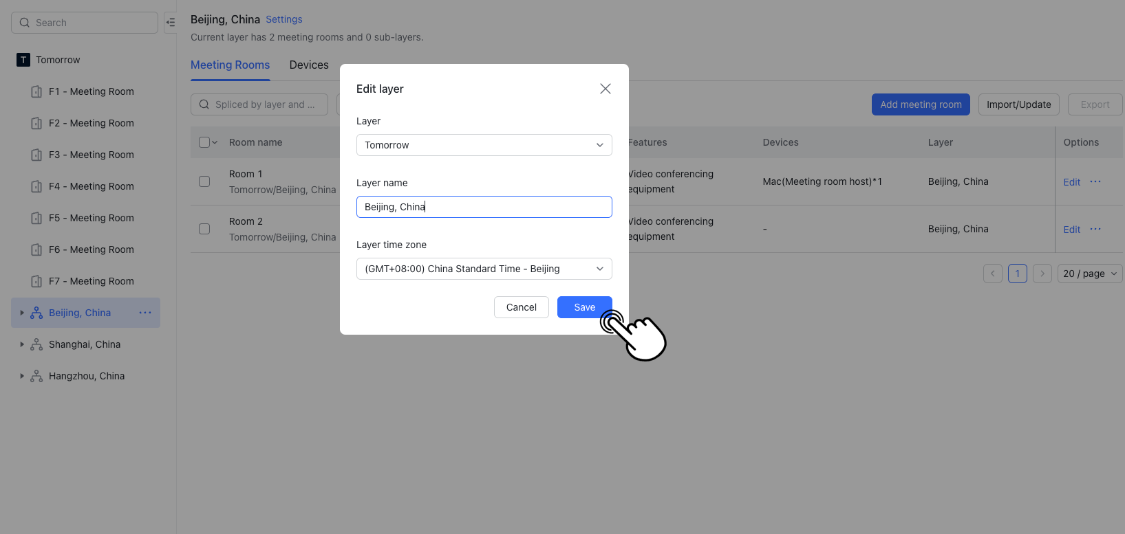Add, edit, and delete meeting rooms