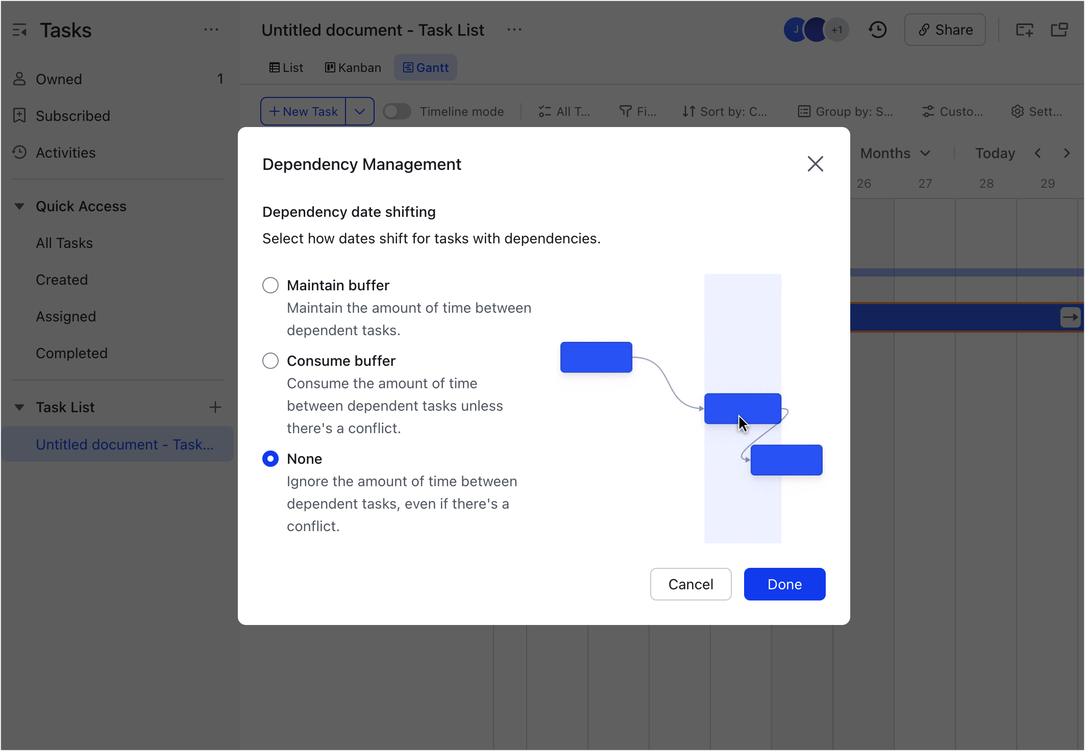 Use a Gantt chart to view and manage task list progress