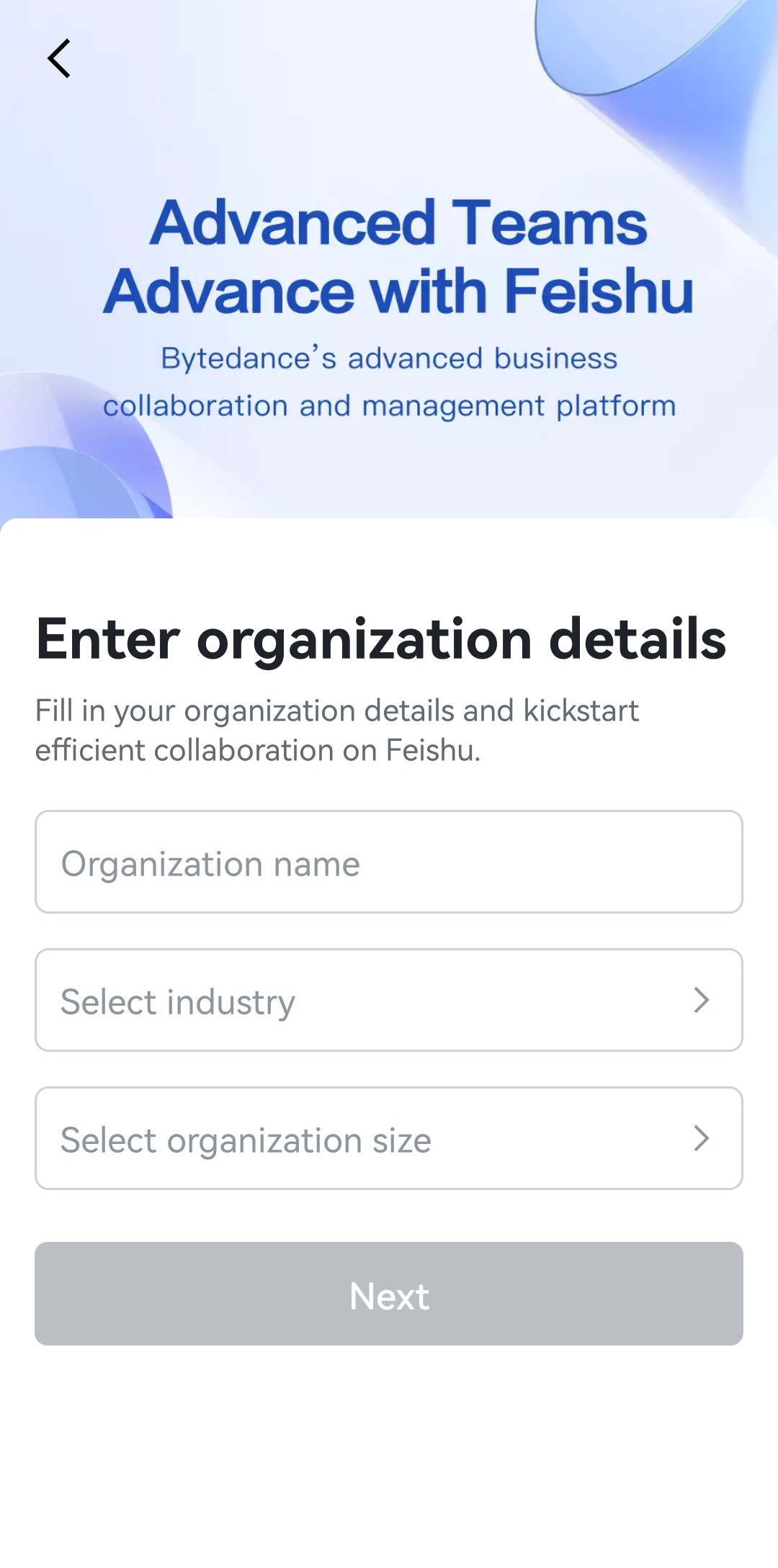 Sign up for organization accounts