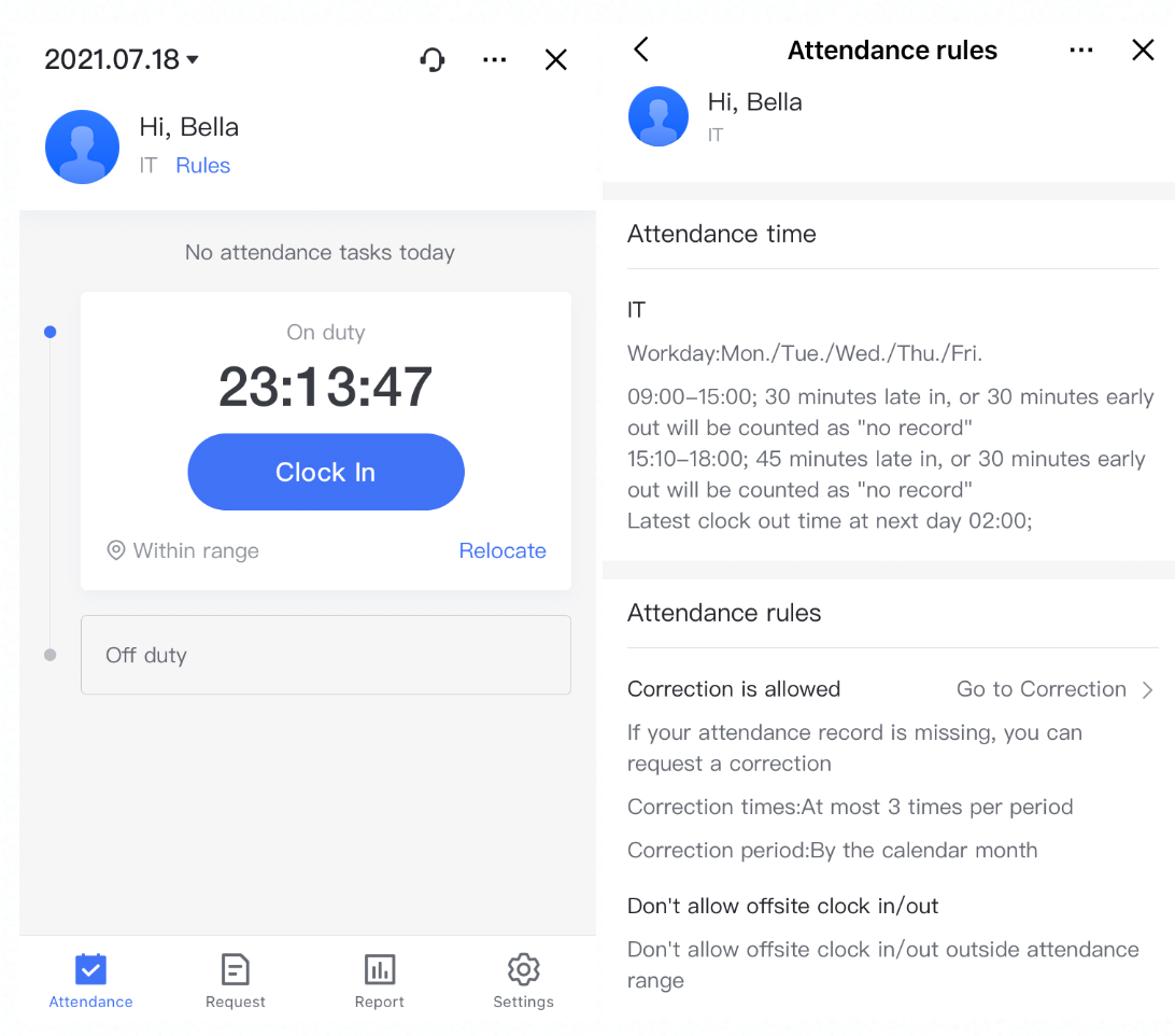 Set up a rule for clock in/out corrections