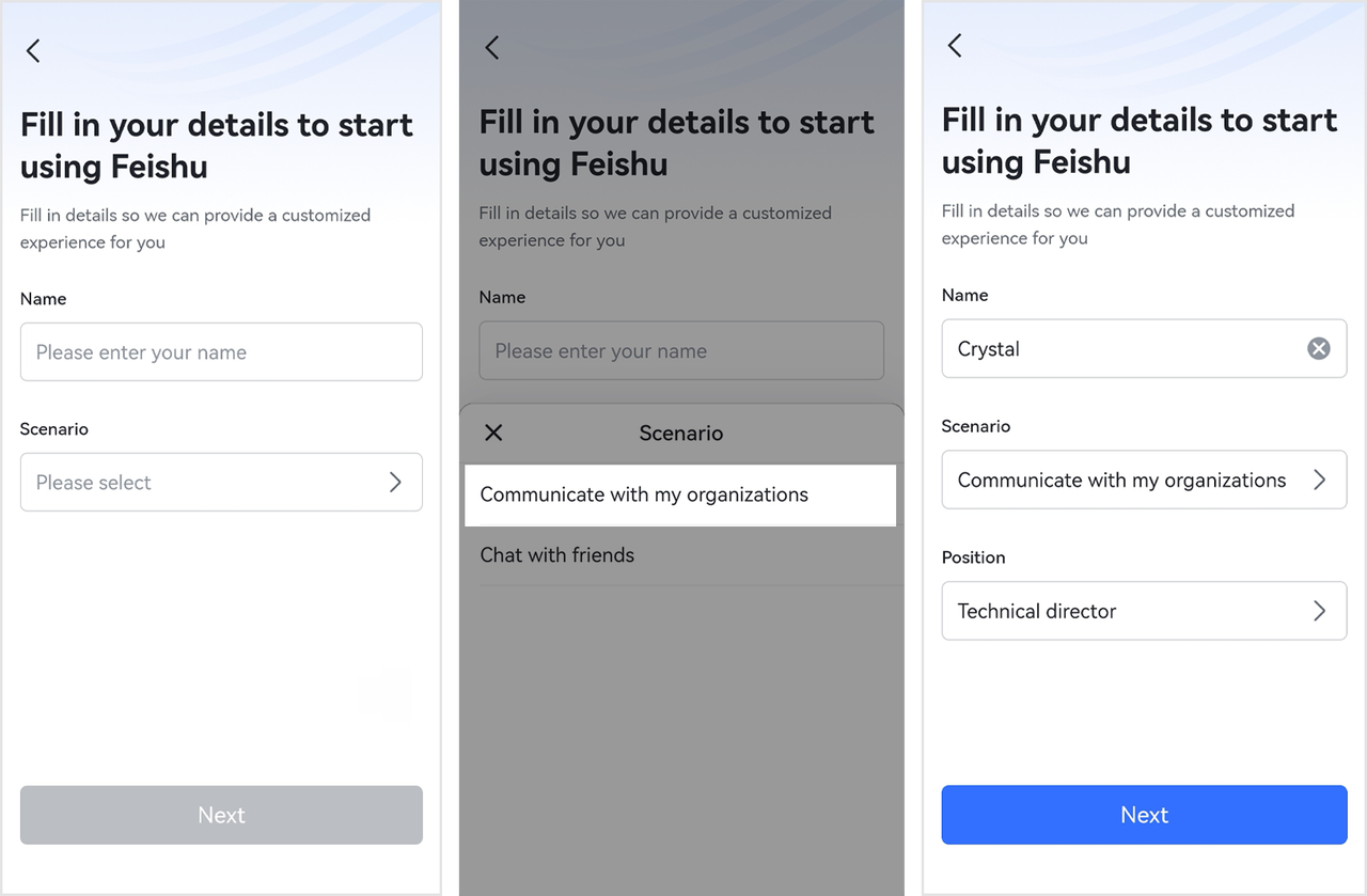Sign up for organization accounts