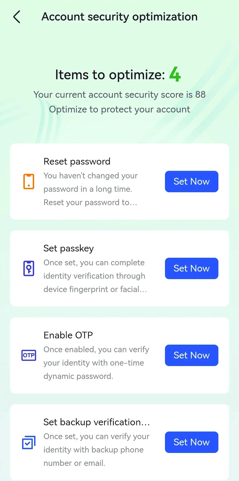 Improve your account security score