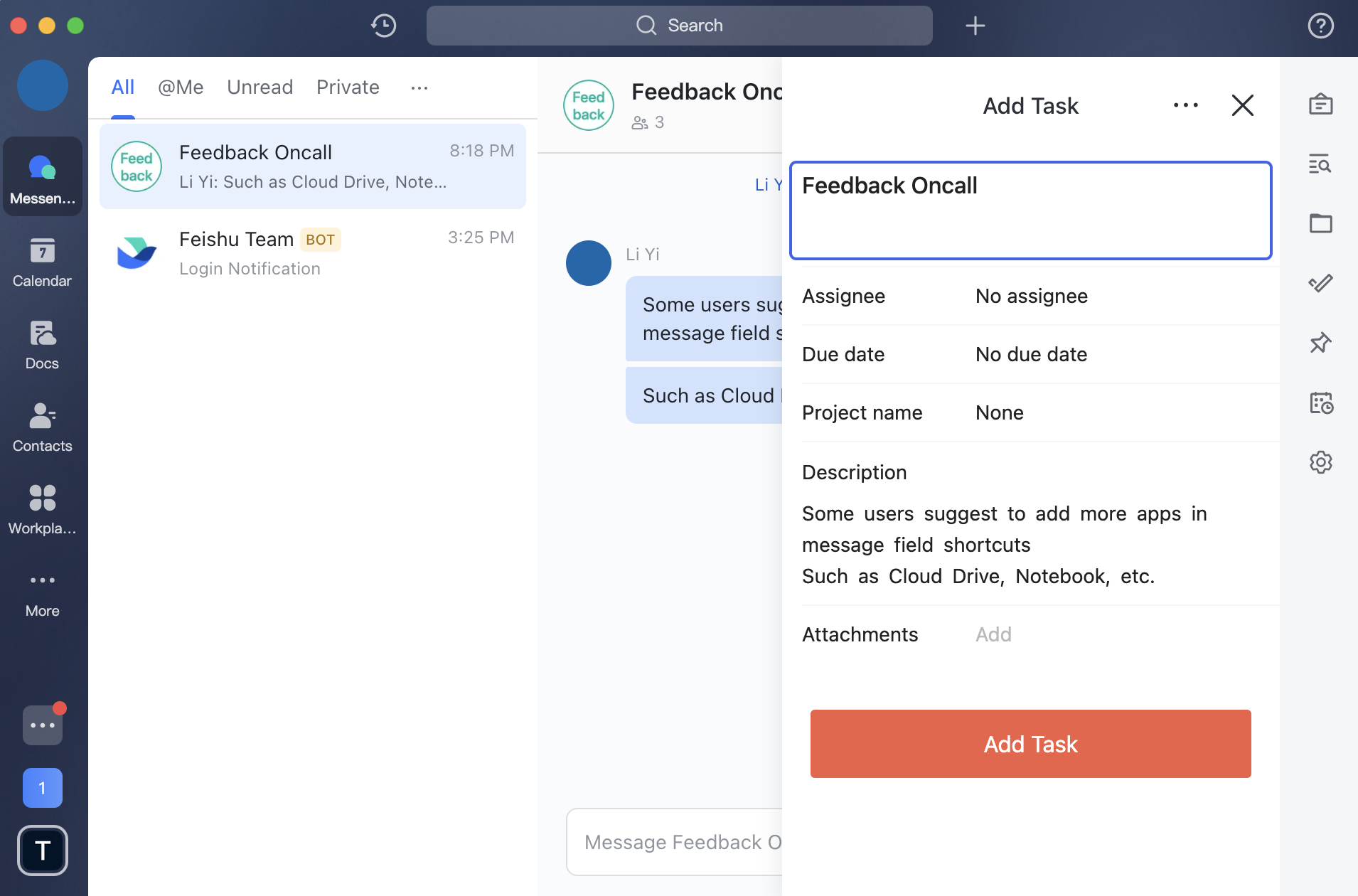 Integrate custom features to the message menu
