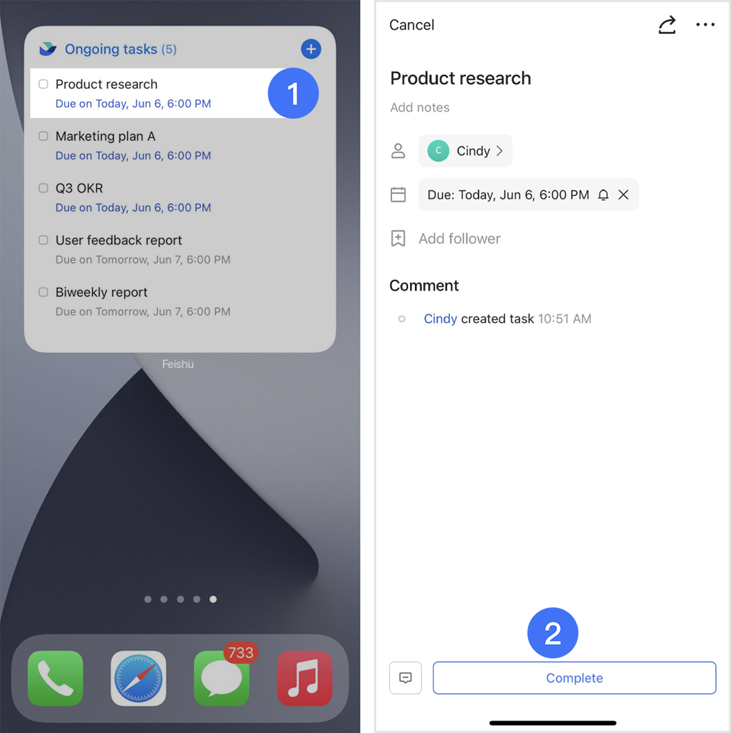 Use the Tasks widget on a mobile device
