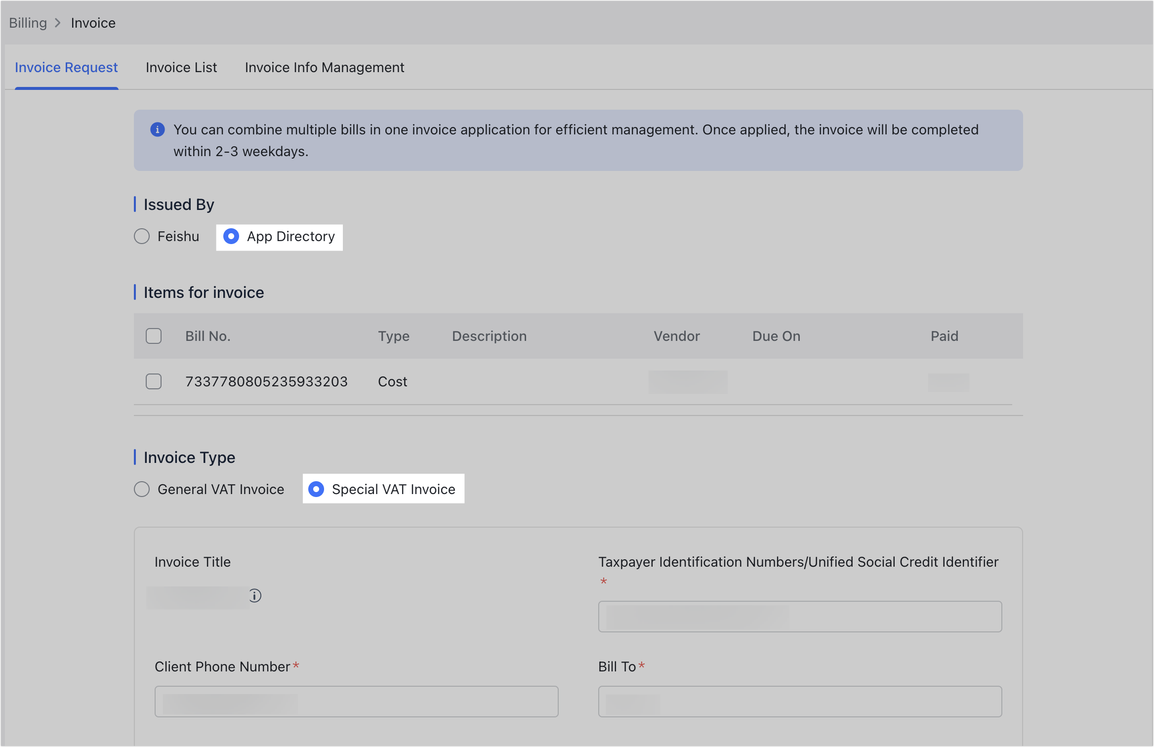 Admin | Request invoices and contracts