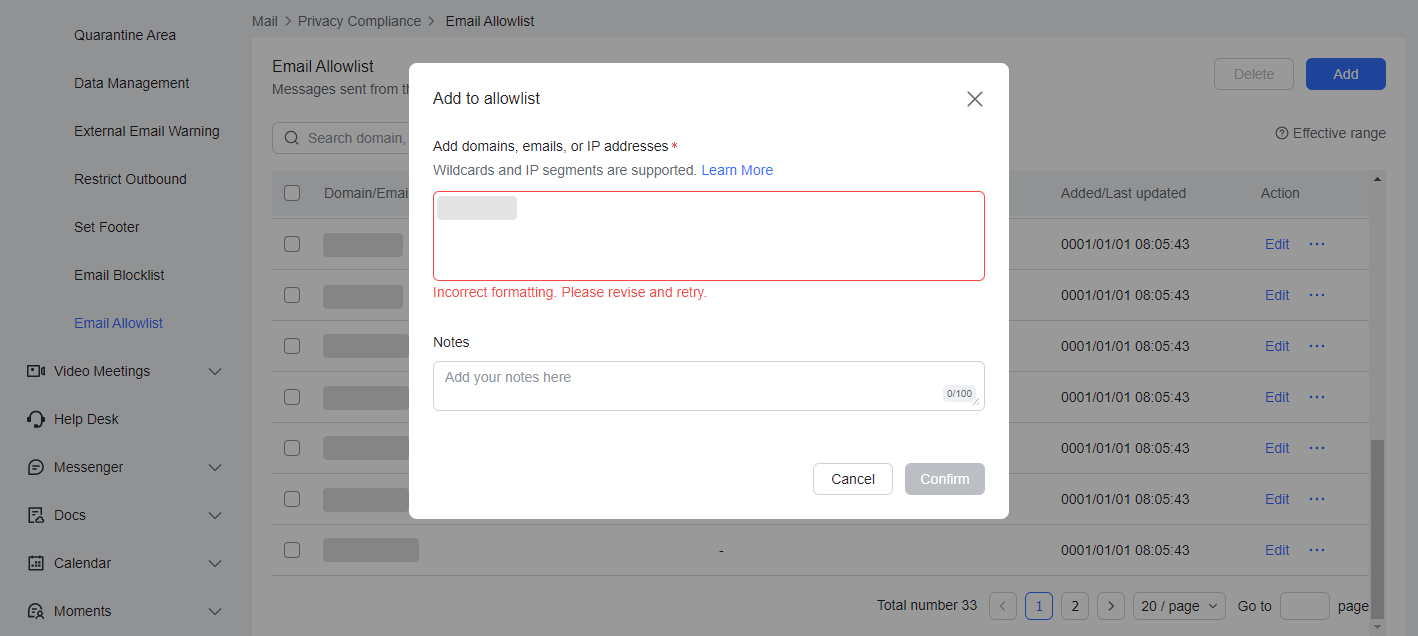 Use the email allowlist function