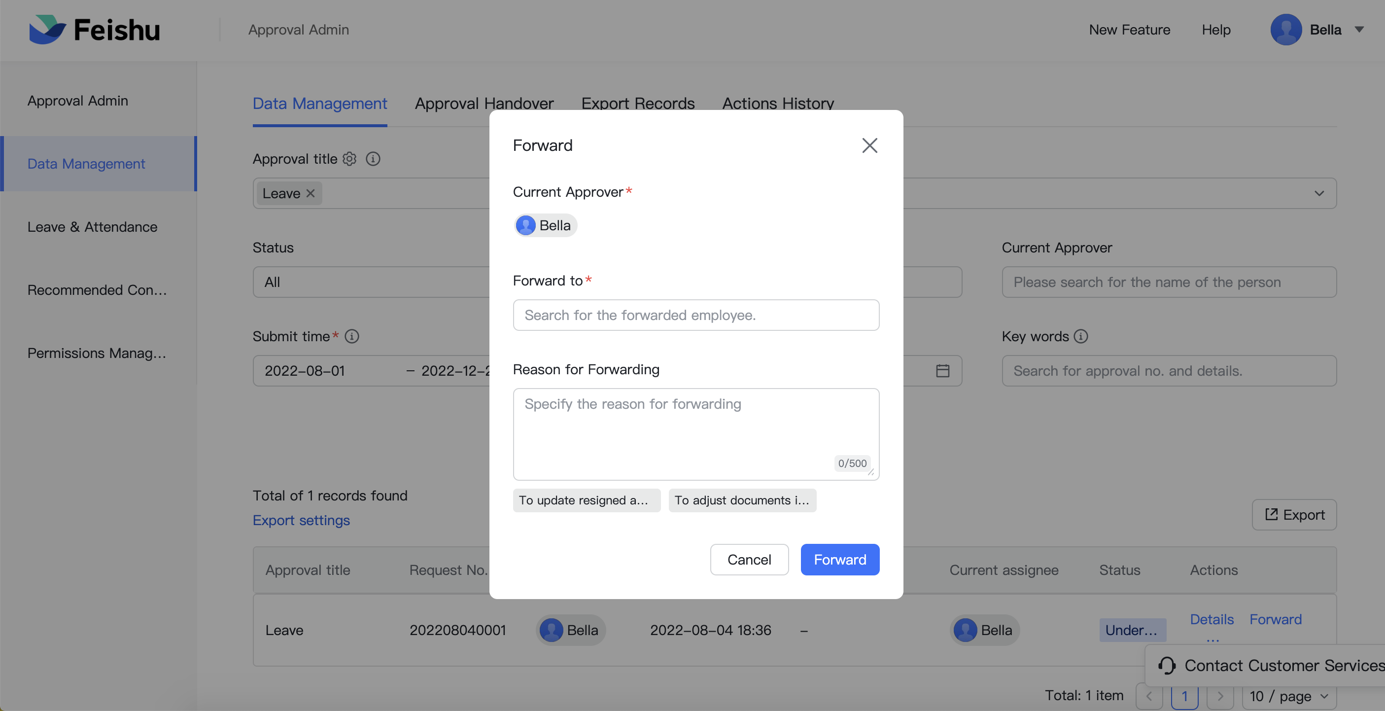 Admin | Review, forward, and delete approval requests