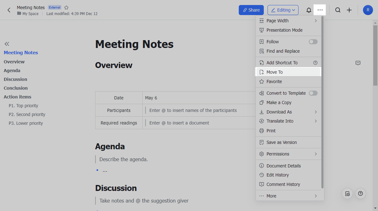 Move documents to Wiki or folder