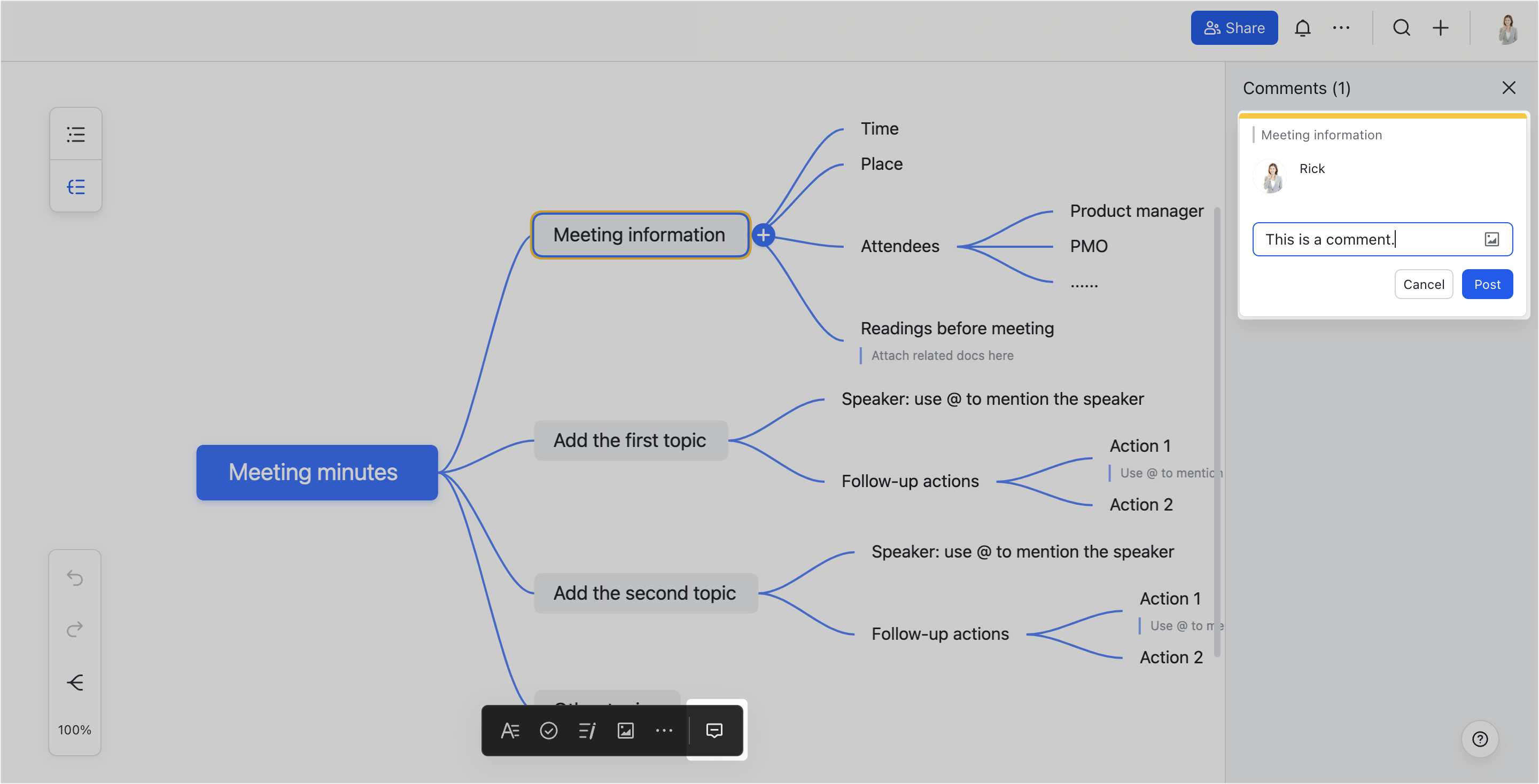 Use comments in MindNotes