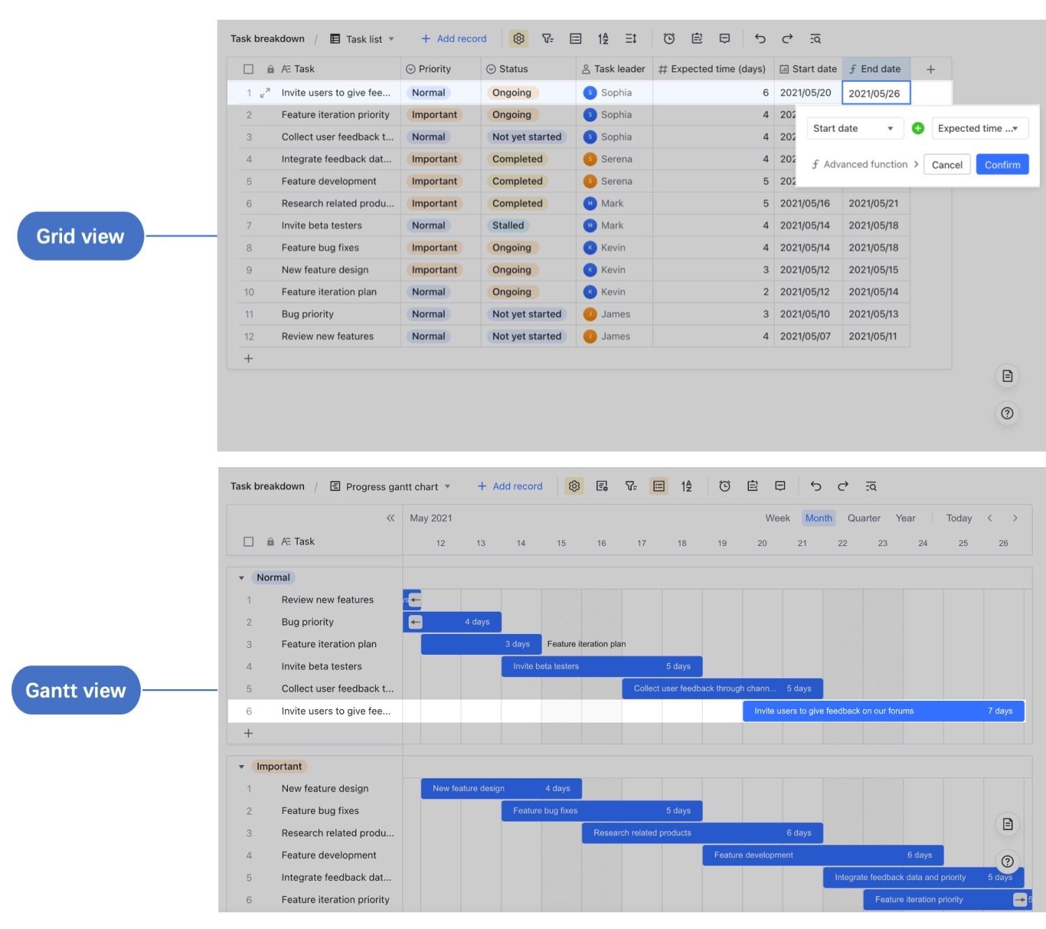 Use Gantt views in bases