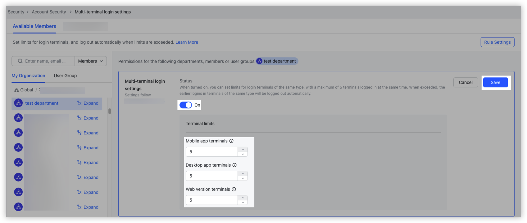 Admin | Configure multi-device login