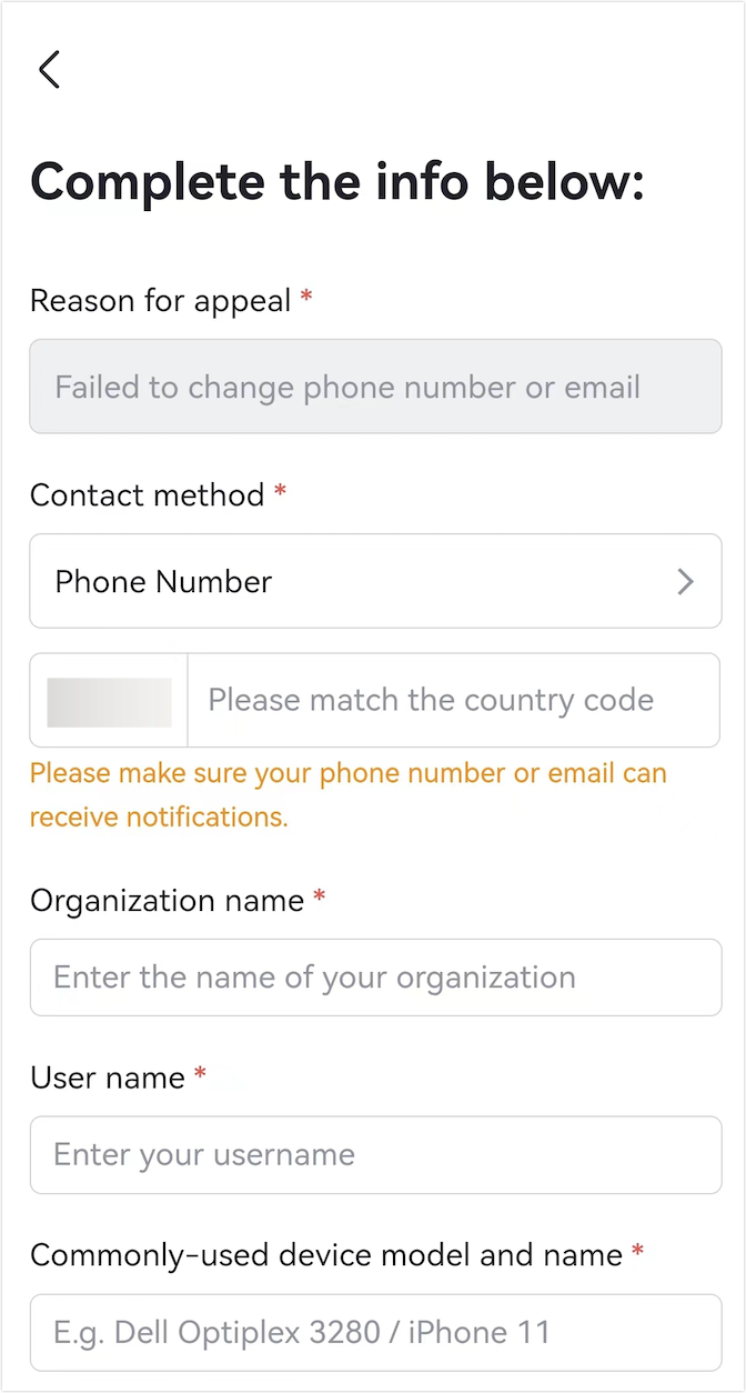 Submit an account appeal