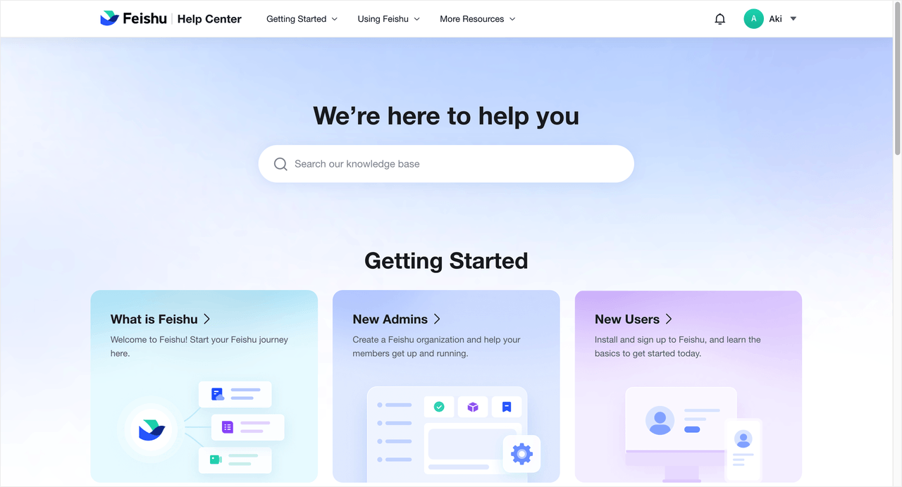 Find help and support in Feishu