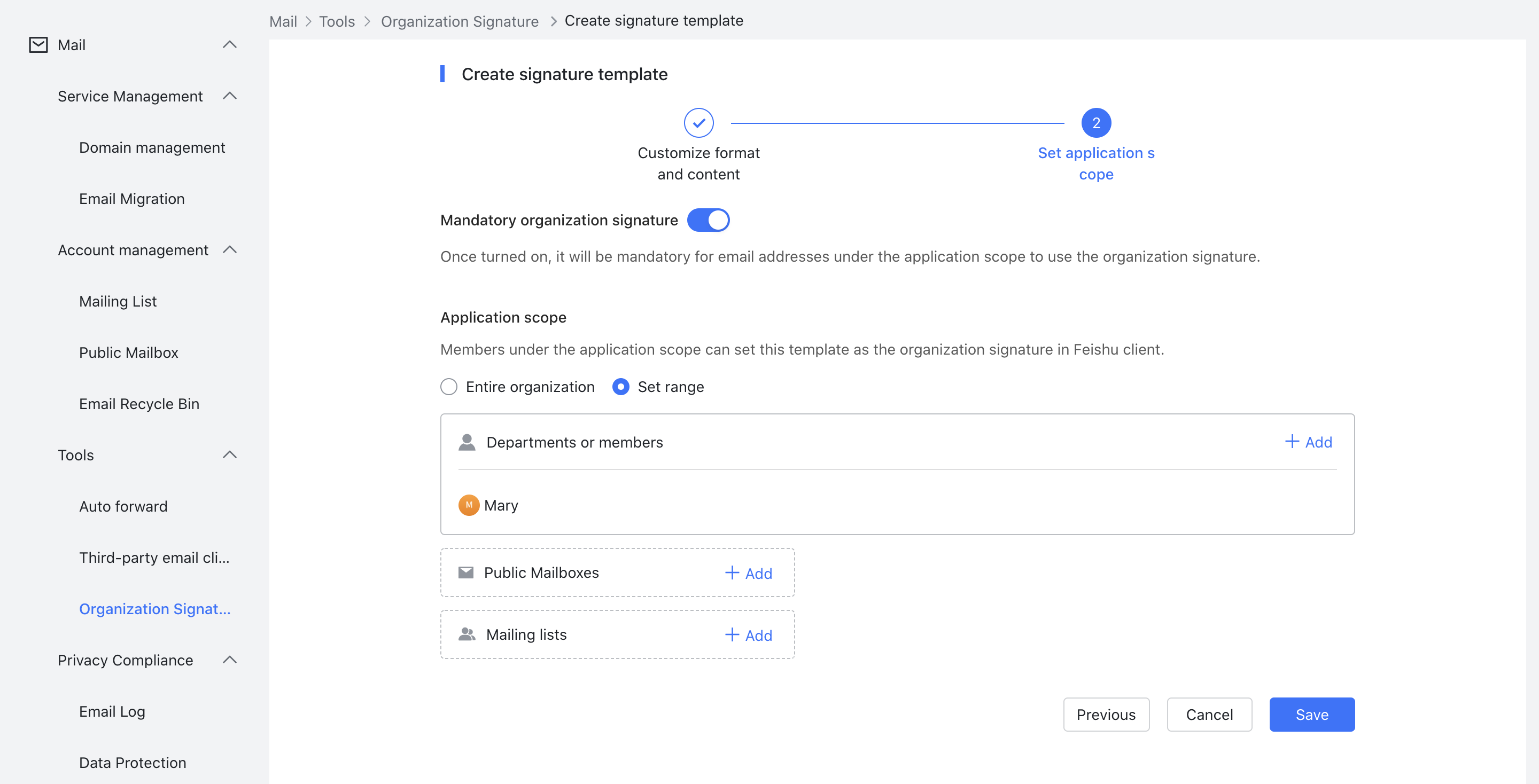 Configure organization signatures