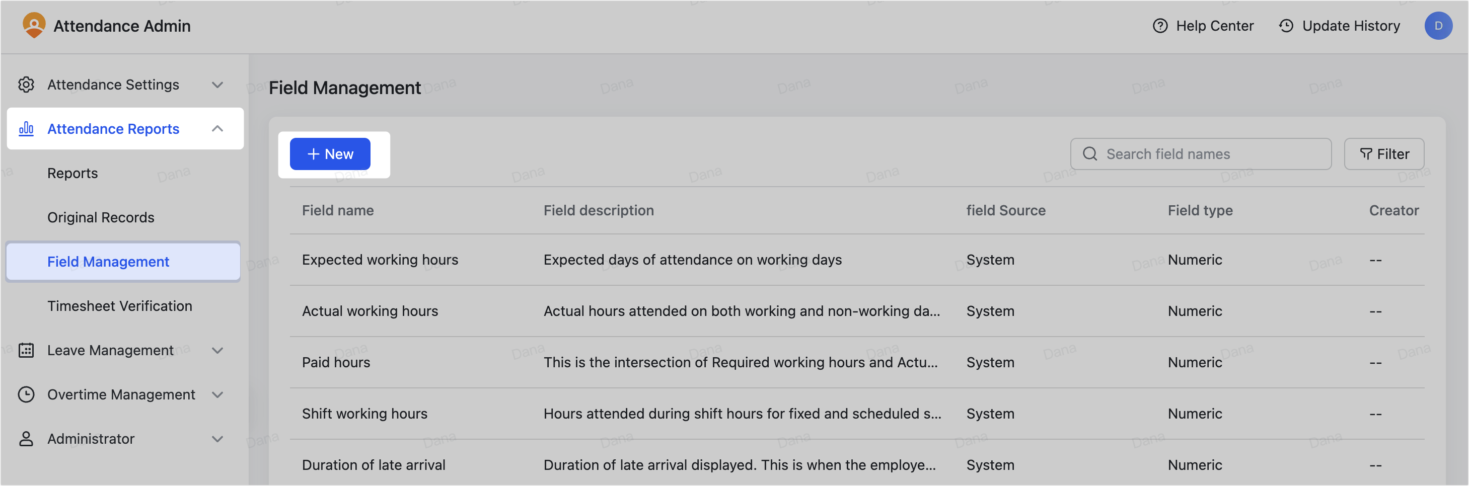 Admin | Manage fields for Attendance