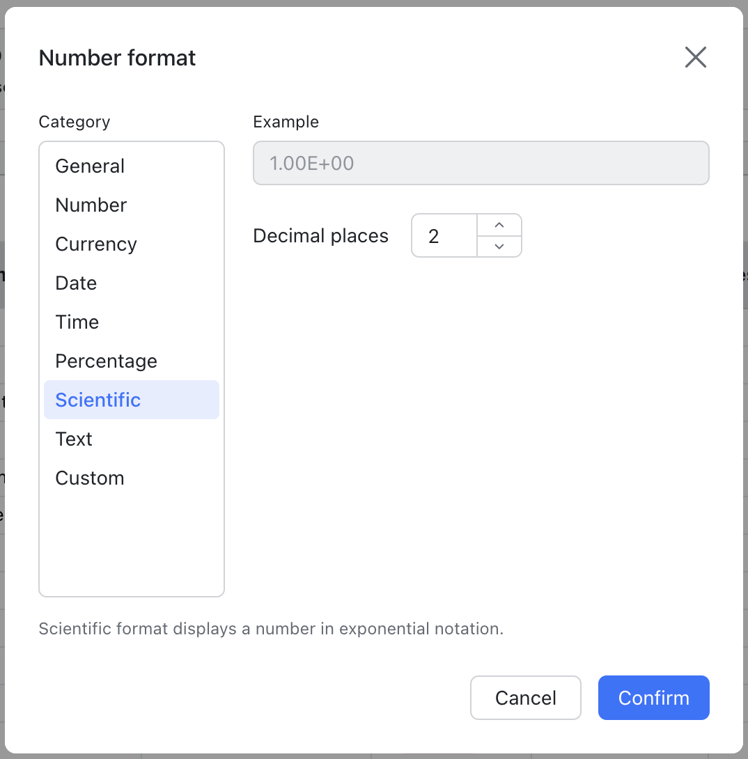 Change the number format in Sheets