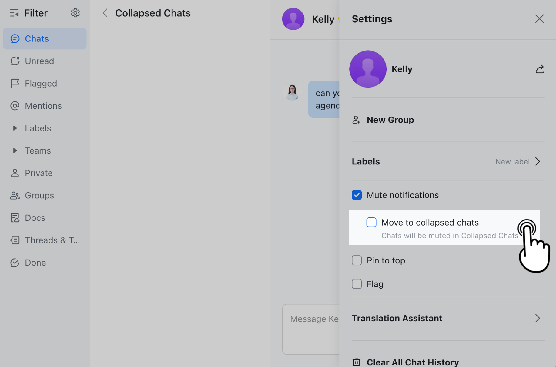 Move unimportant chats to Collapsed Chats