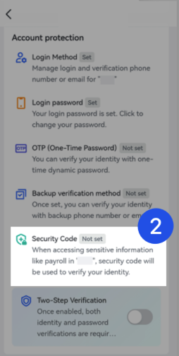 Set or change security code