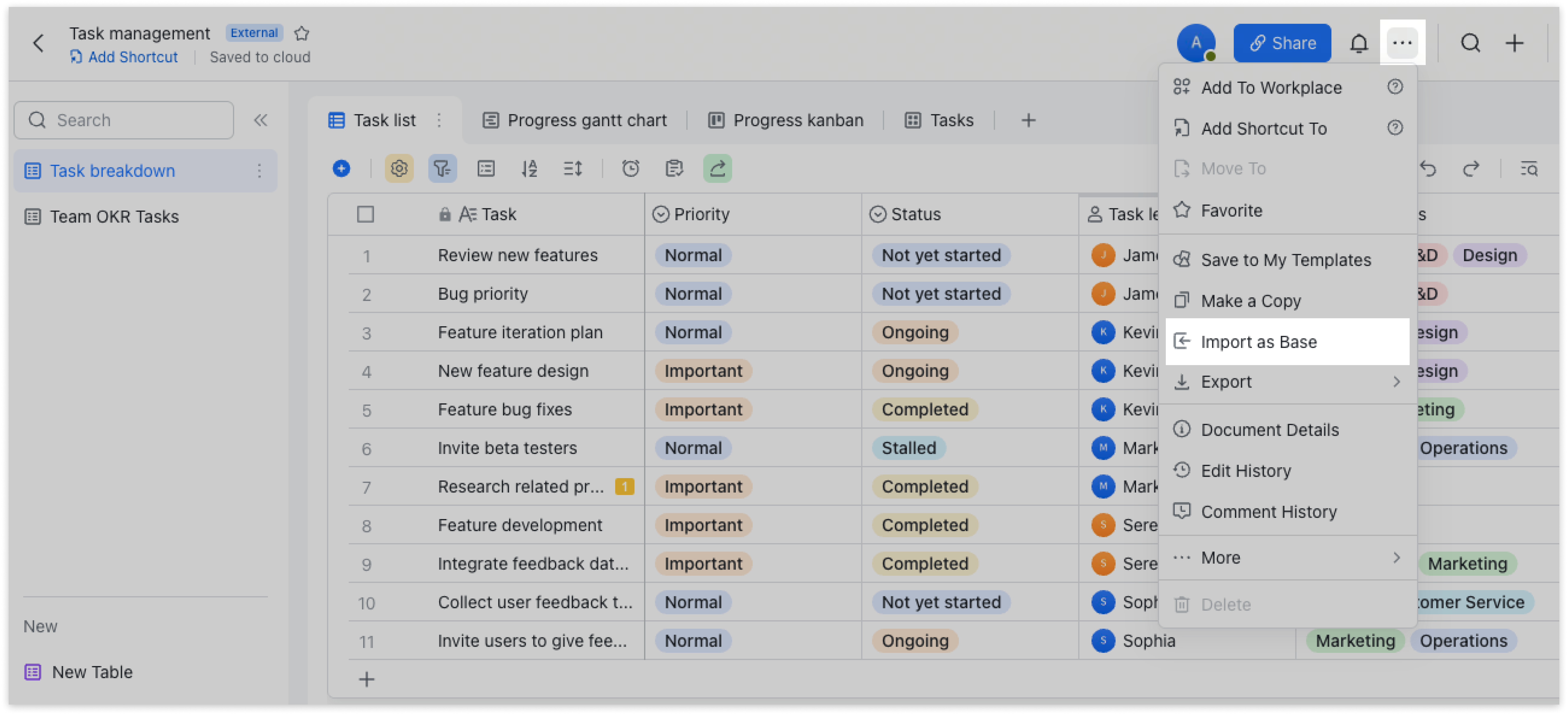 Import and export Base