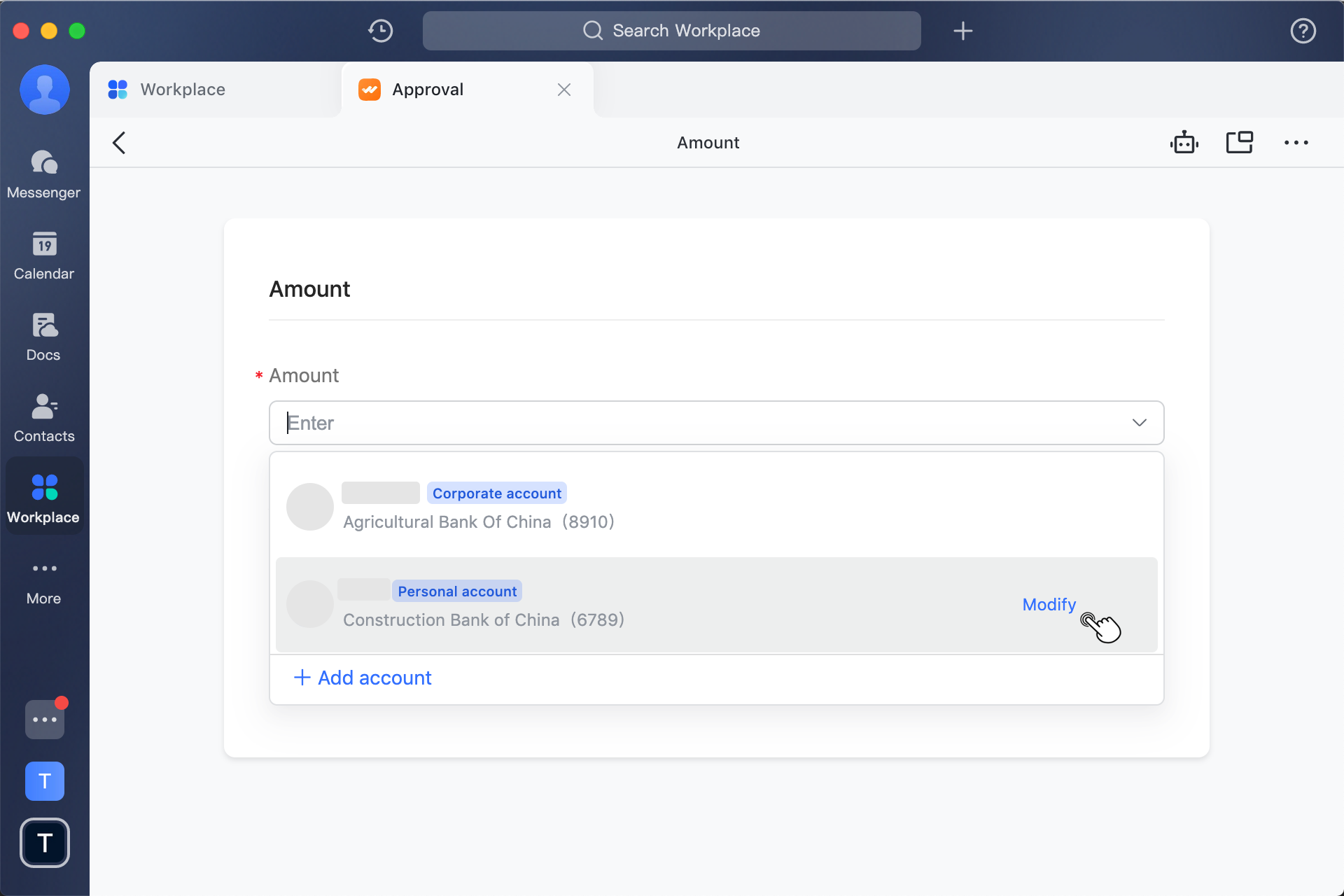Admin | Use the Payee Account widget