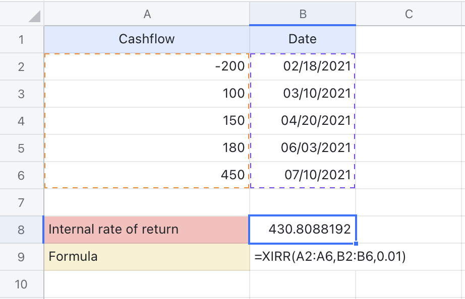 XIRR function for Sheets