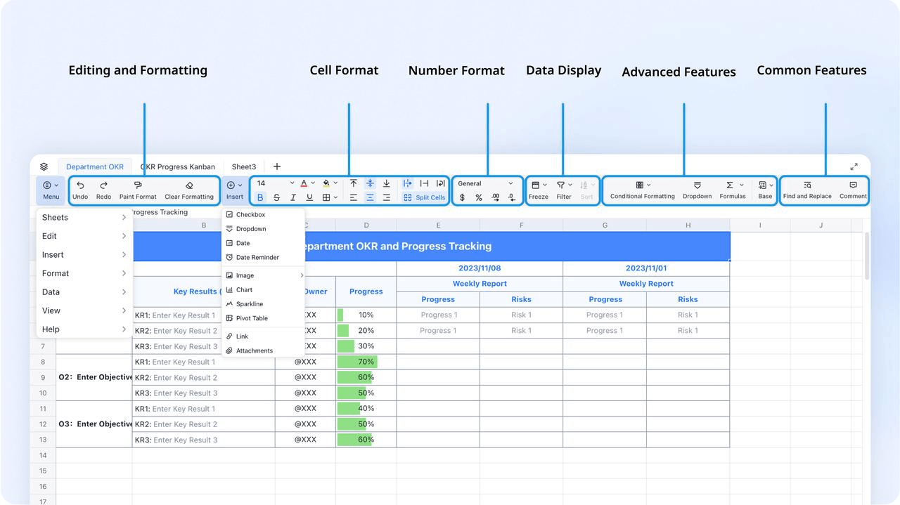 Use the toolbar in Sheets