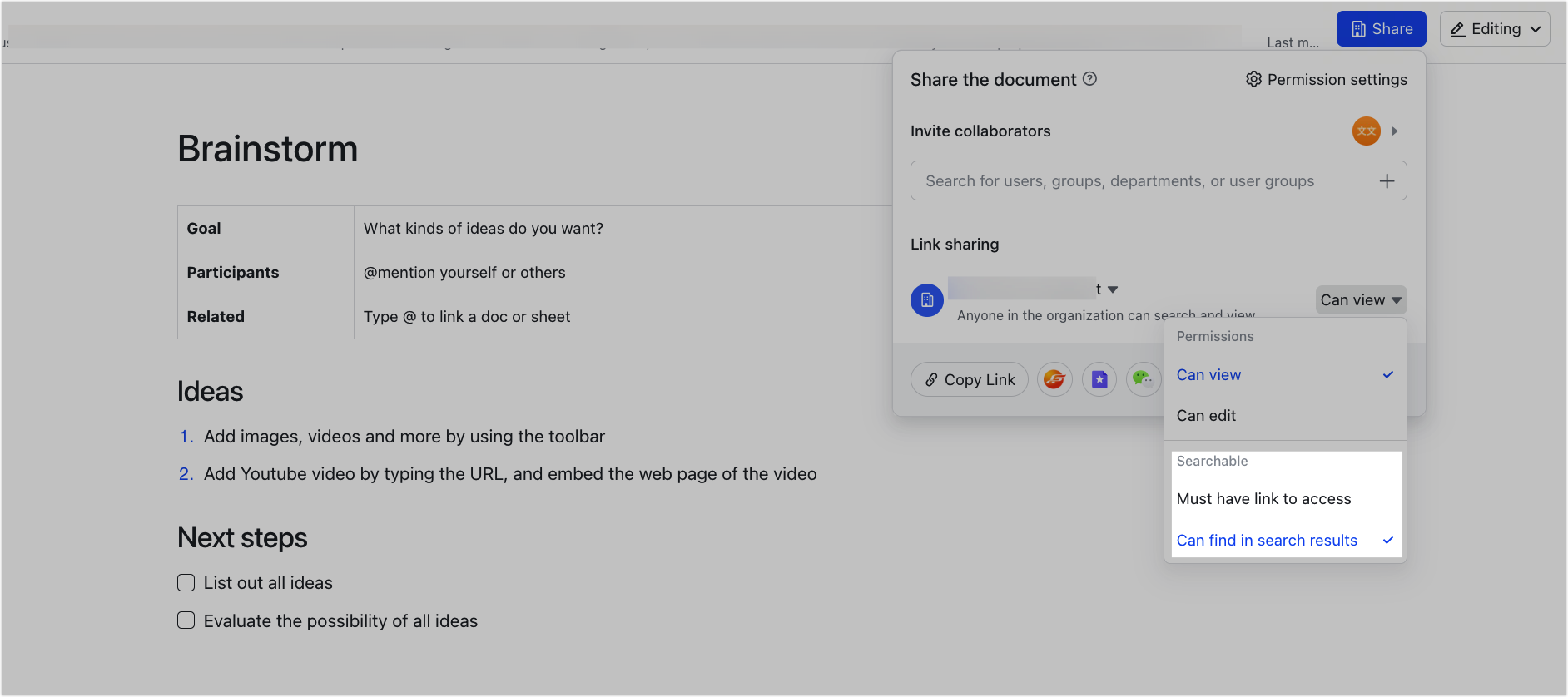Share your document through a link