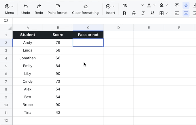 FALSE function for Sheets