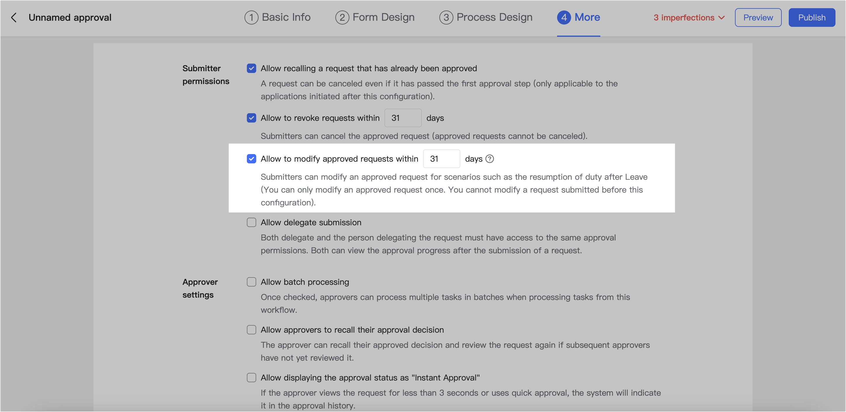 Admin | Set approval modification rules