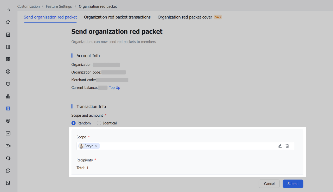 Send organization red packets