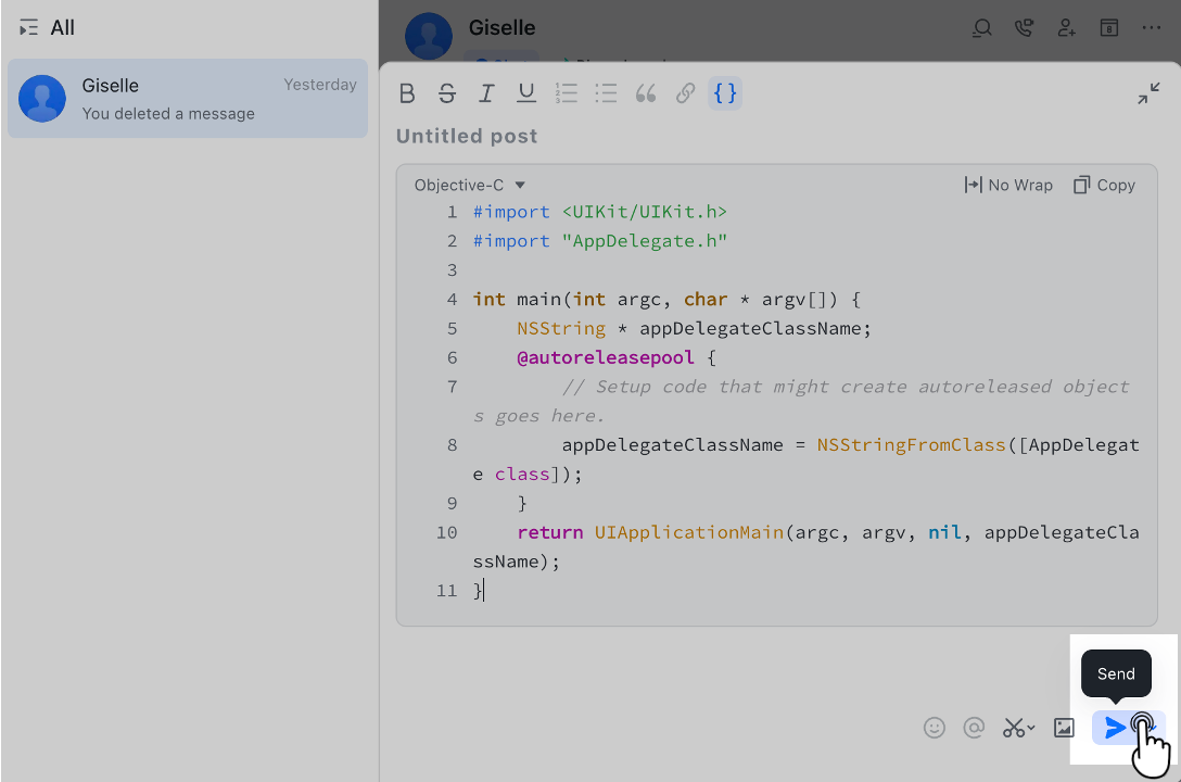 Send code block messages