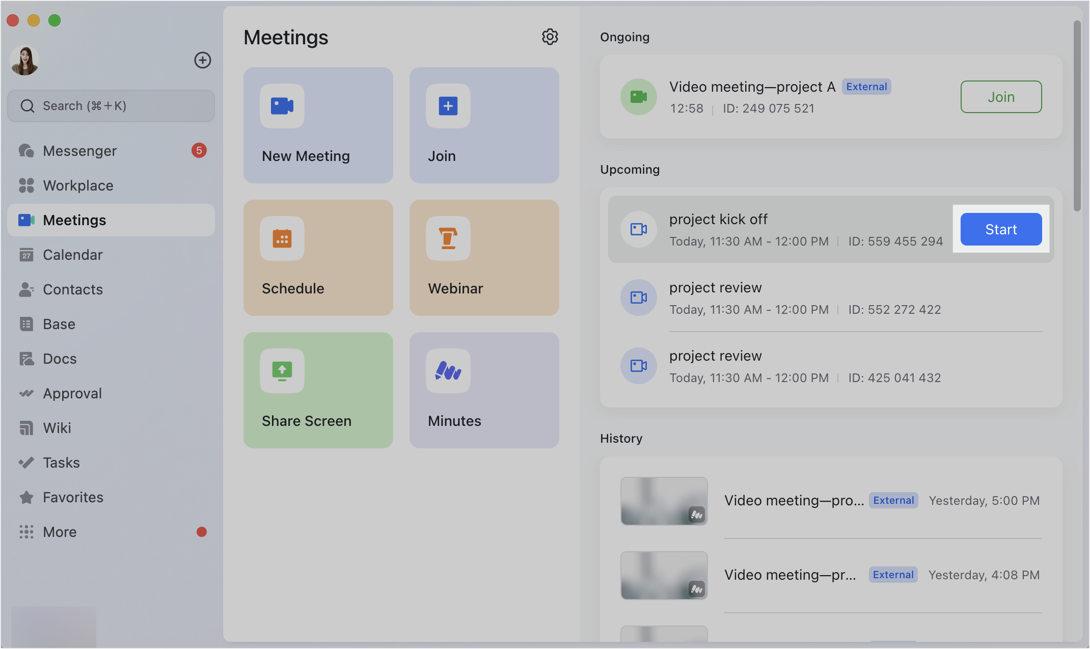 Start or join calls and video meetings