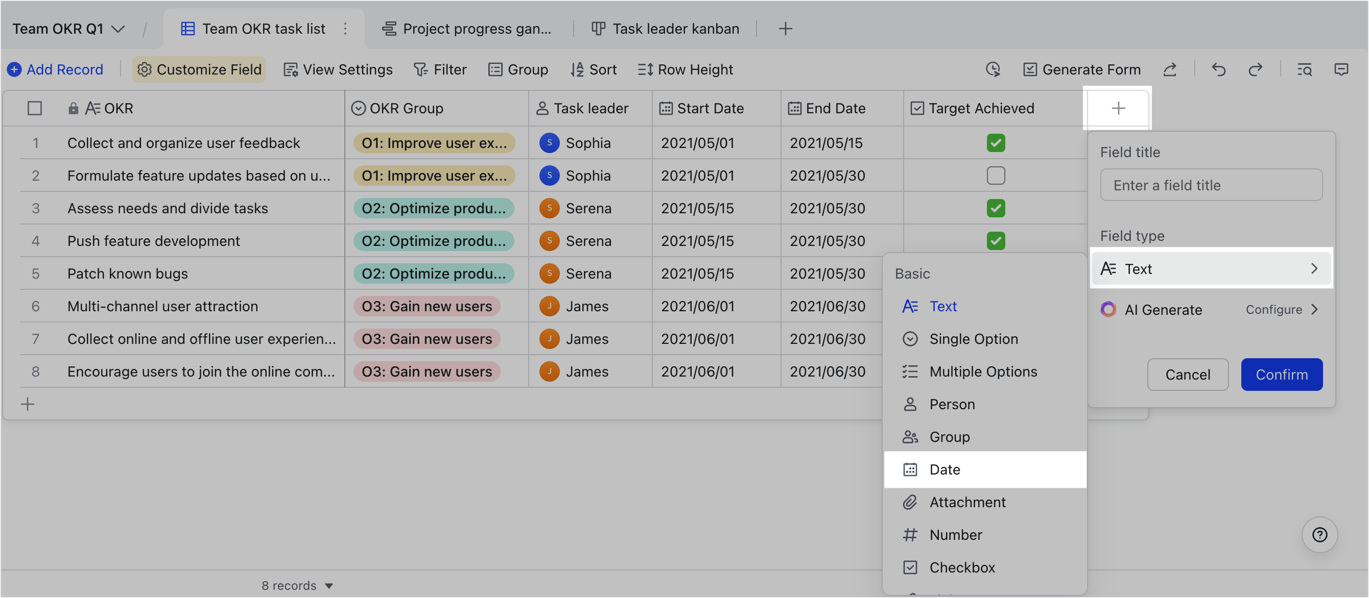 Use date fields in Base
