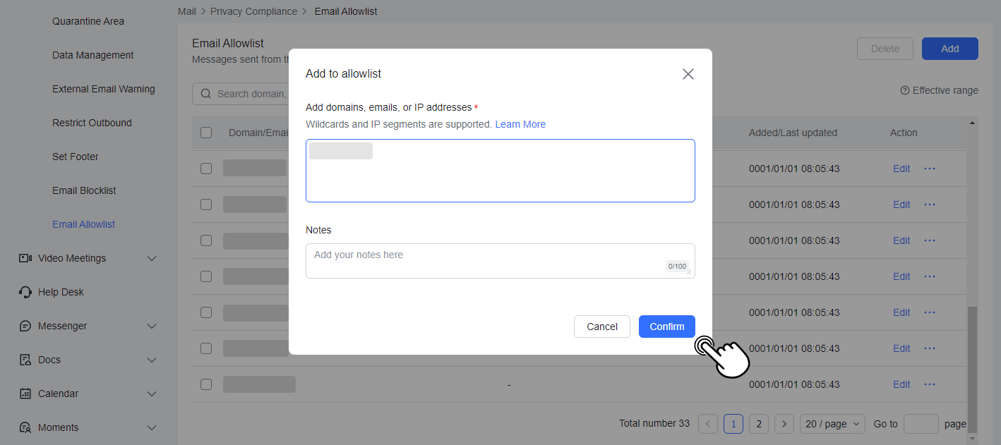 Use the email allowlist function