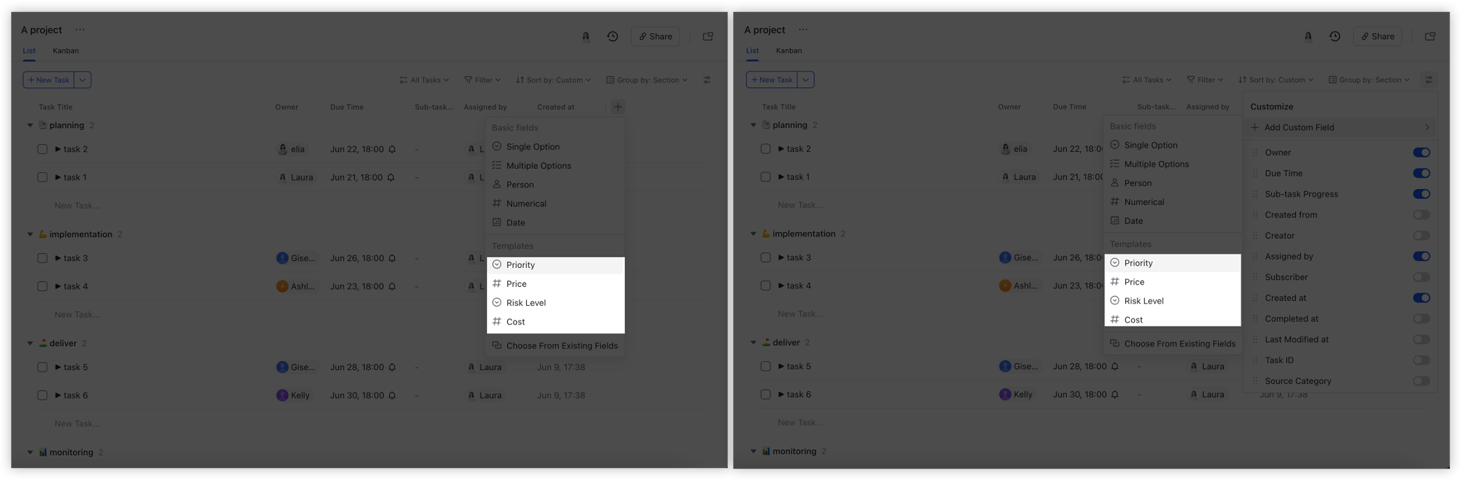 Use custom fields in Task List