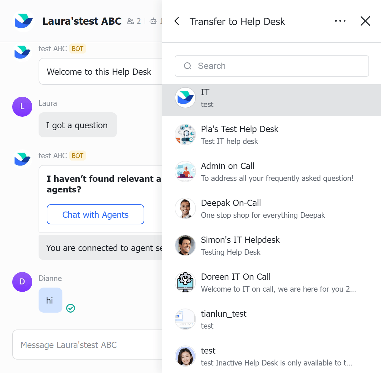 Transfer a ticket to another help desk