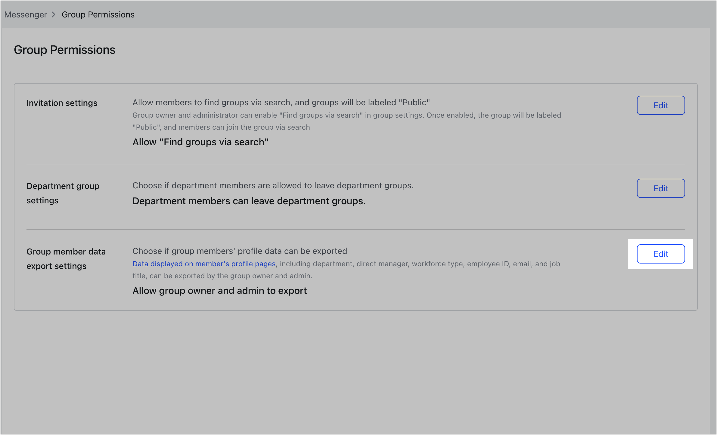 Admin | Set whether group member information can be exported