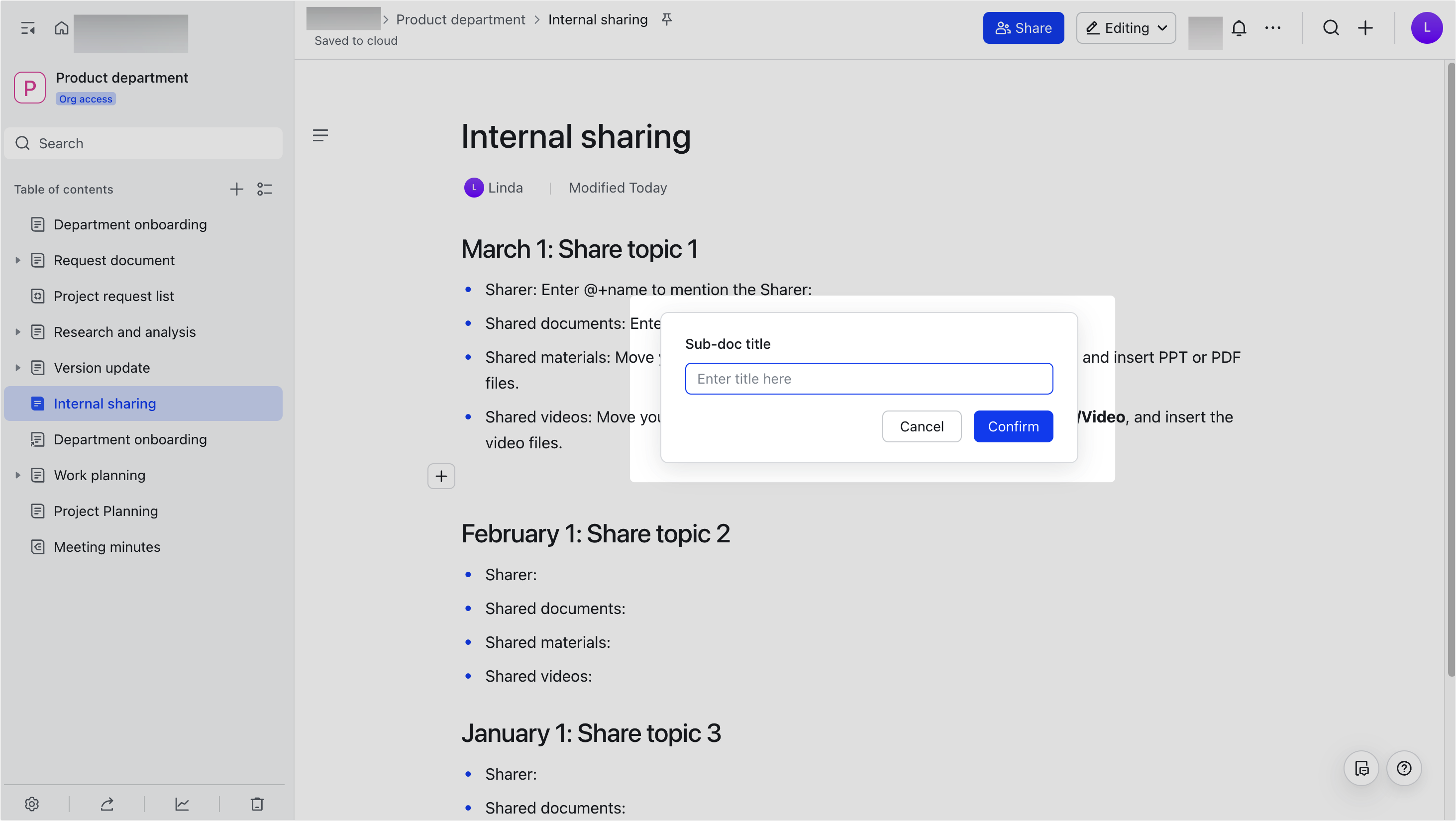 Create a sub-doc