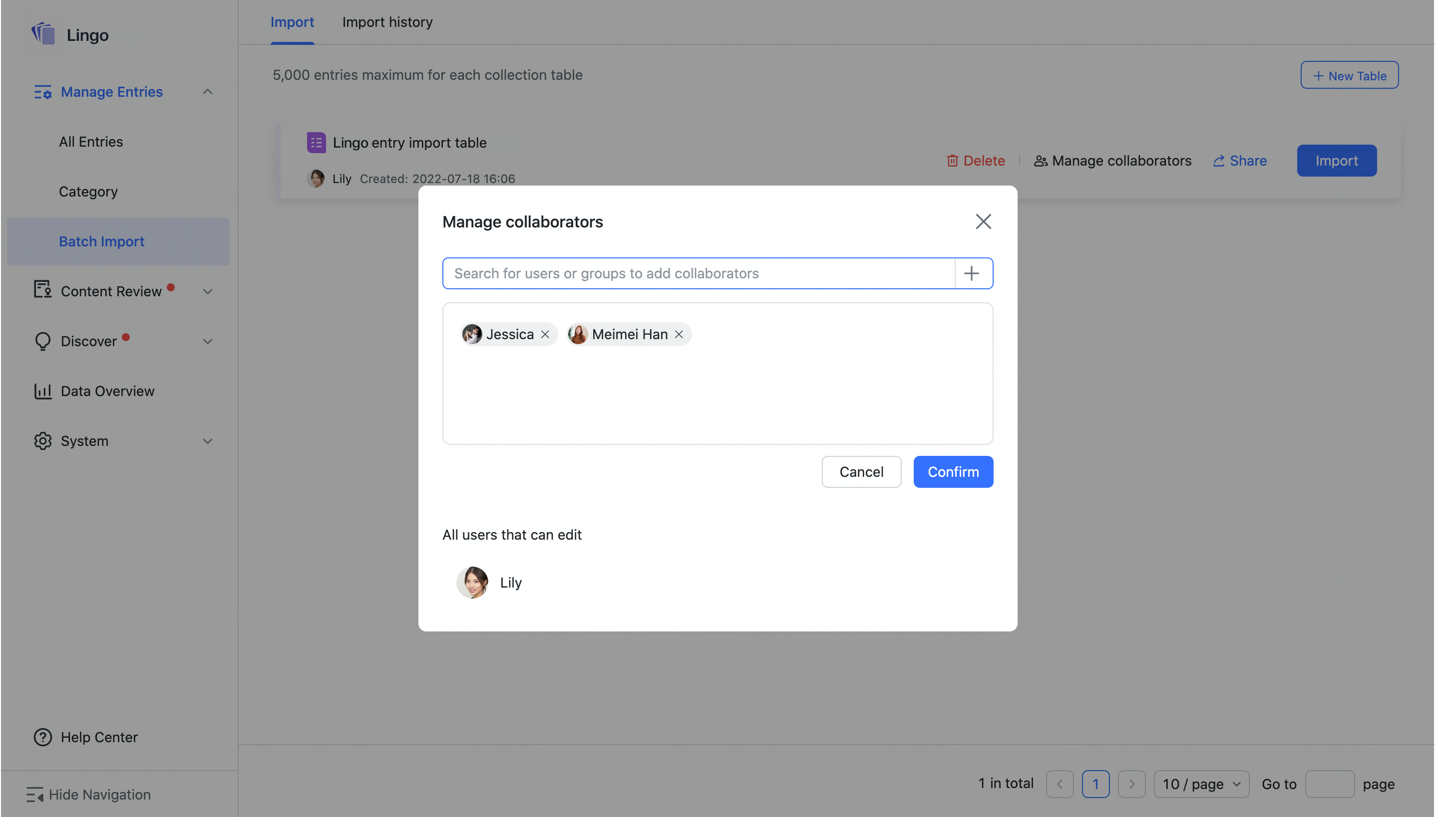 Create and import Lingo entries