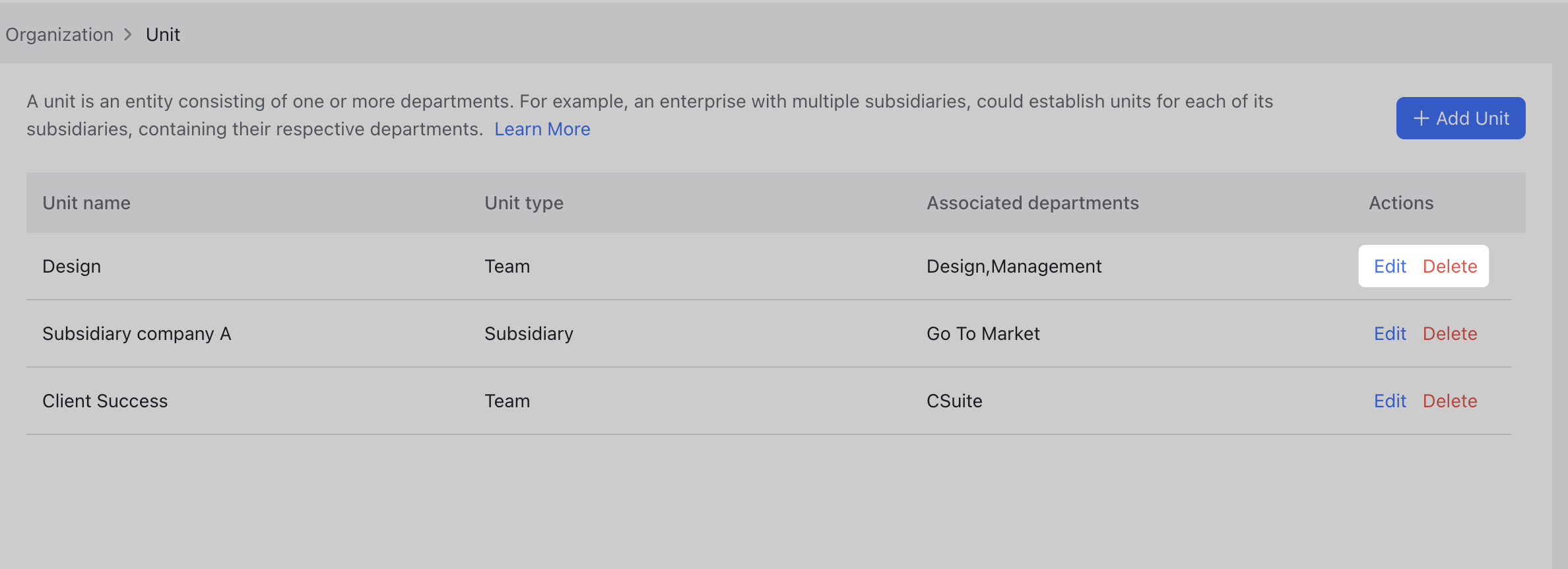 Admin | Create and manage units