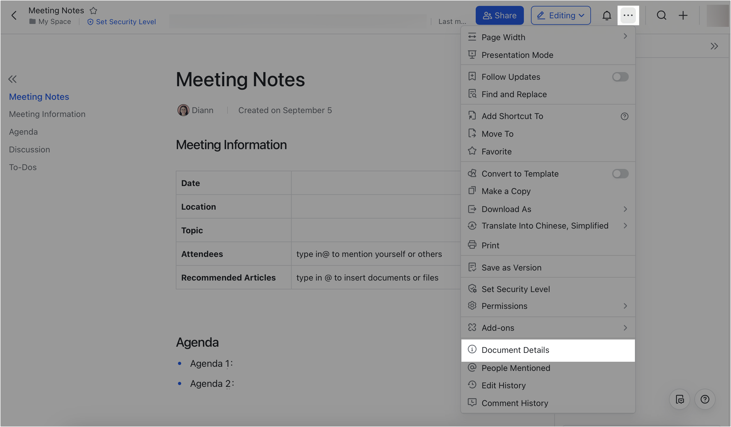 View the creator, owner, and collaborators of a document