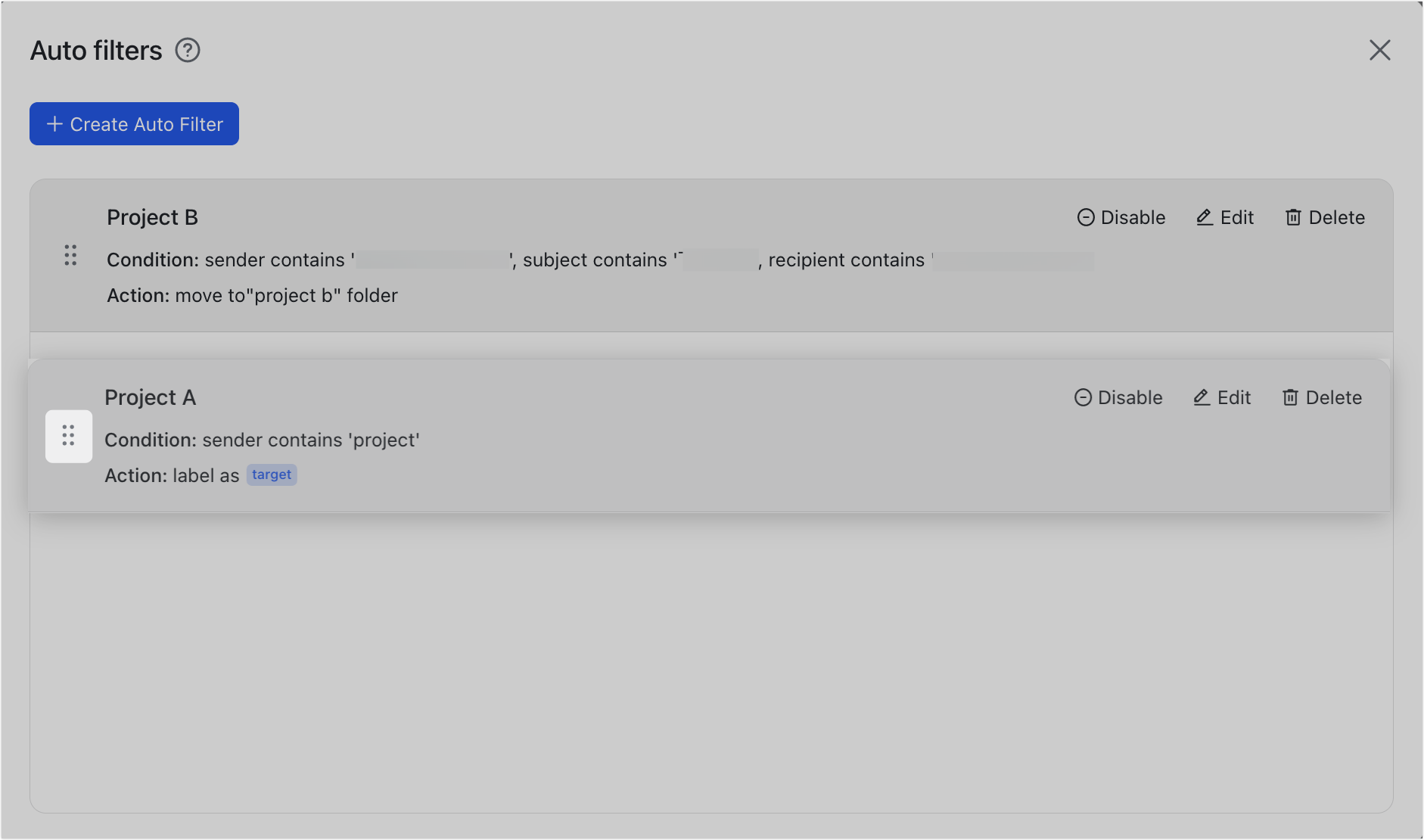 Create and manage auto filters
