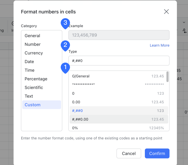 Customize number formats in Sheets