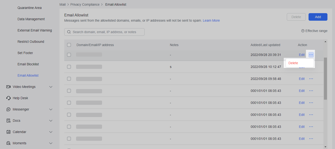 Use the email allowlist function