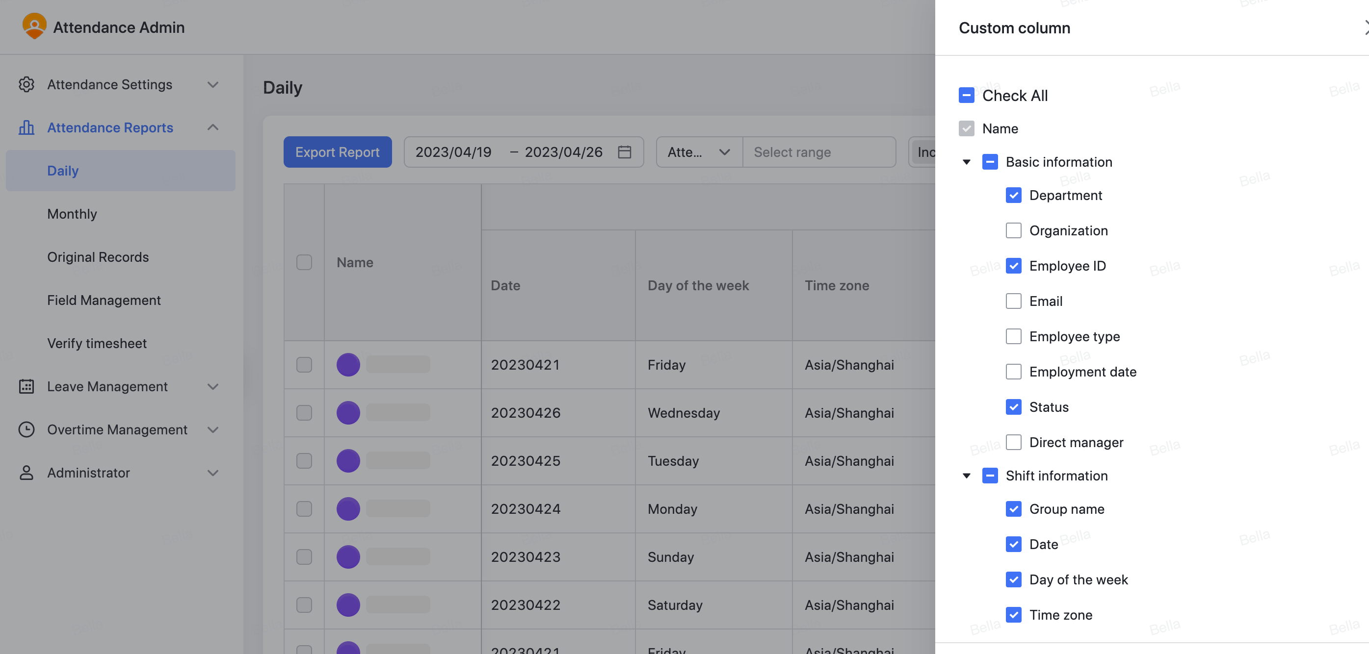 Admin | Customize attendance report settings