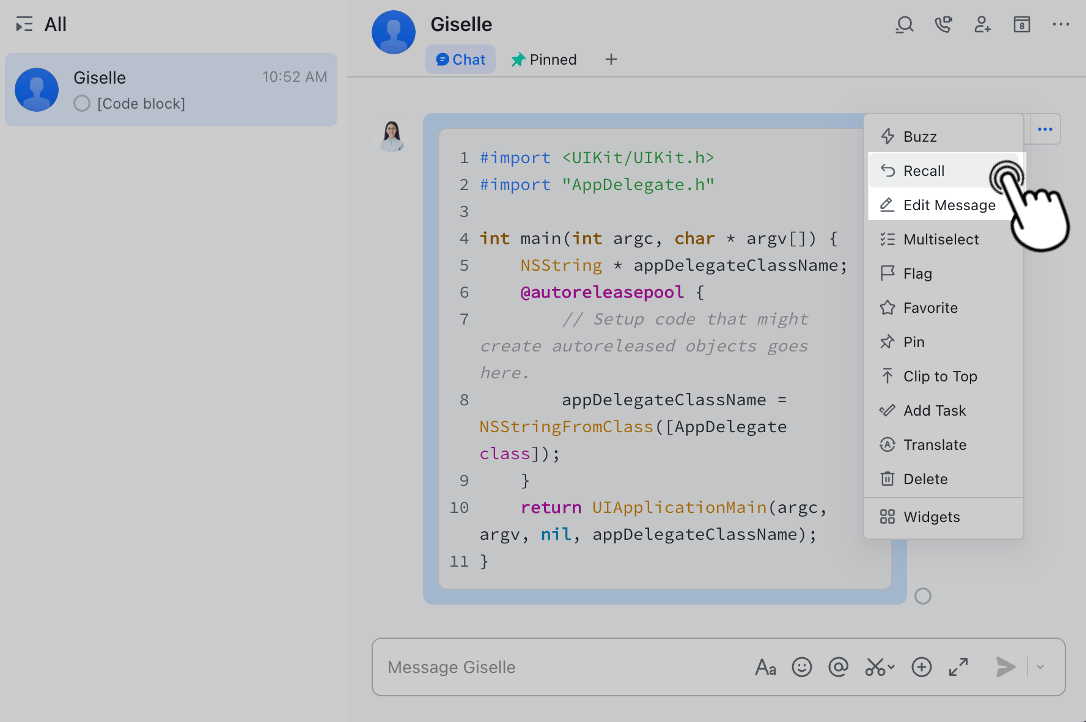 Send code block messages