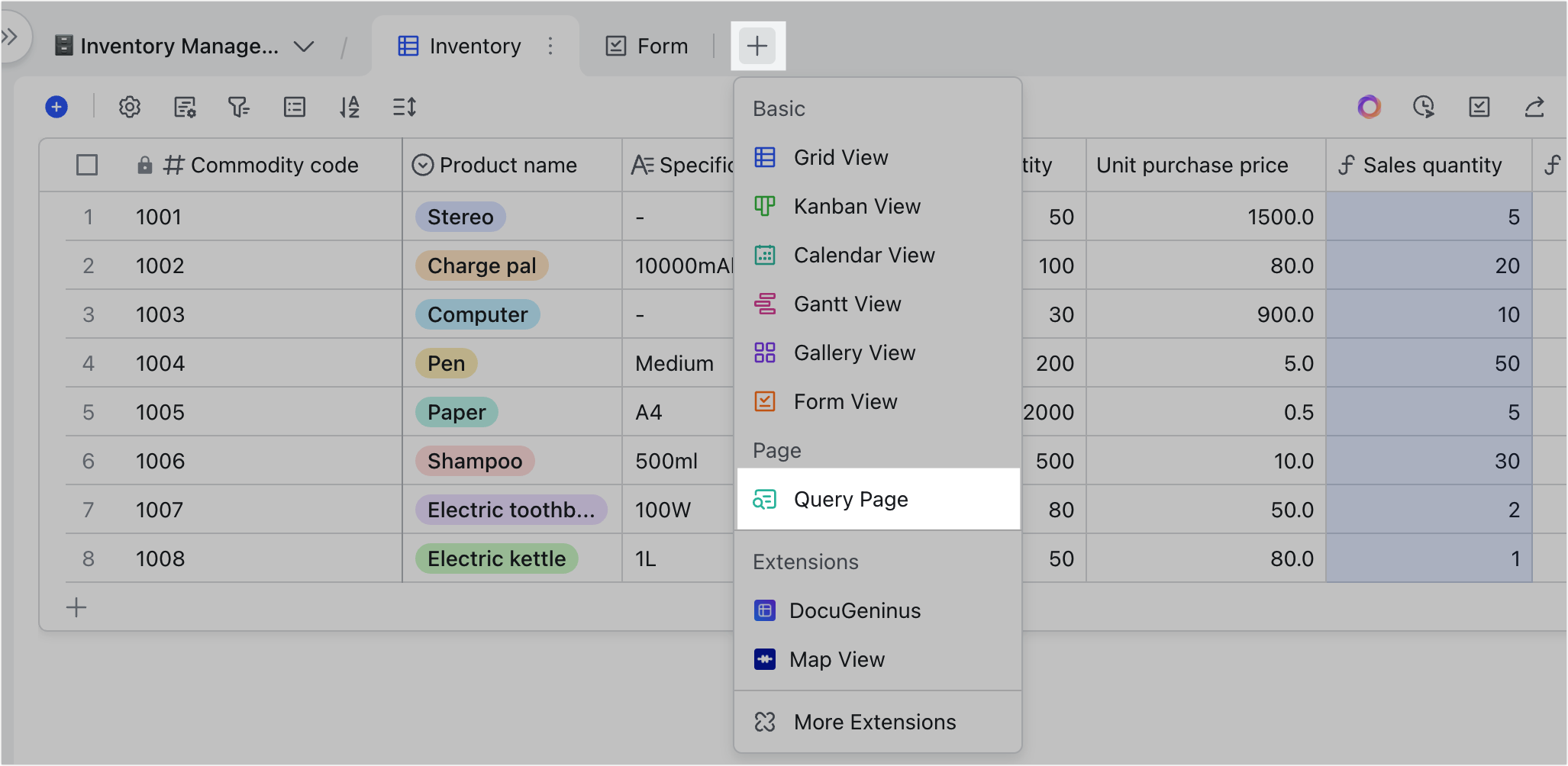 Use the query page in Base